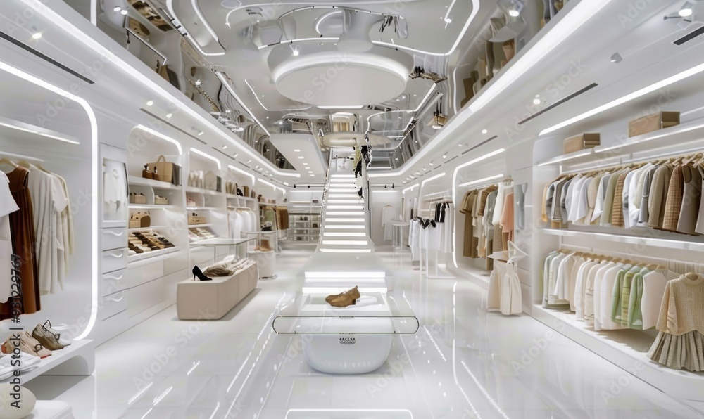 Interior women's clothing store, partition walls, White walls and ...