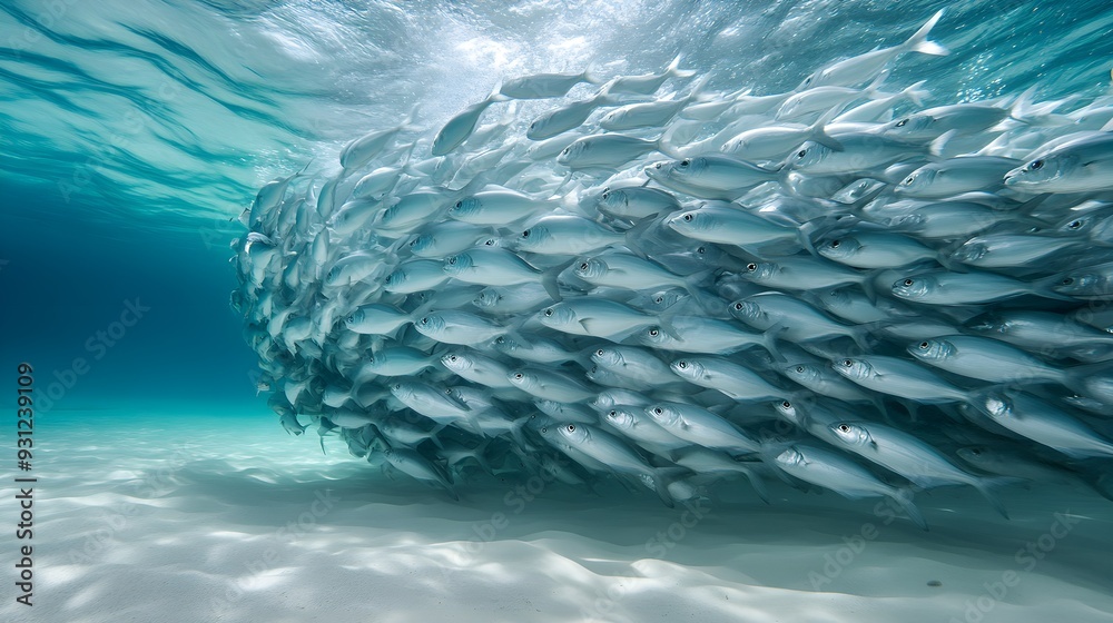 Majestic school of fish forms a living barrier, undulating with the ...