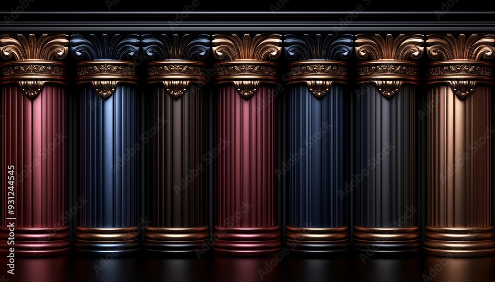 Six Ornate Columns in Different Metallic Finishes Stock Illustration ...