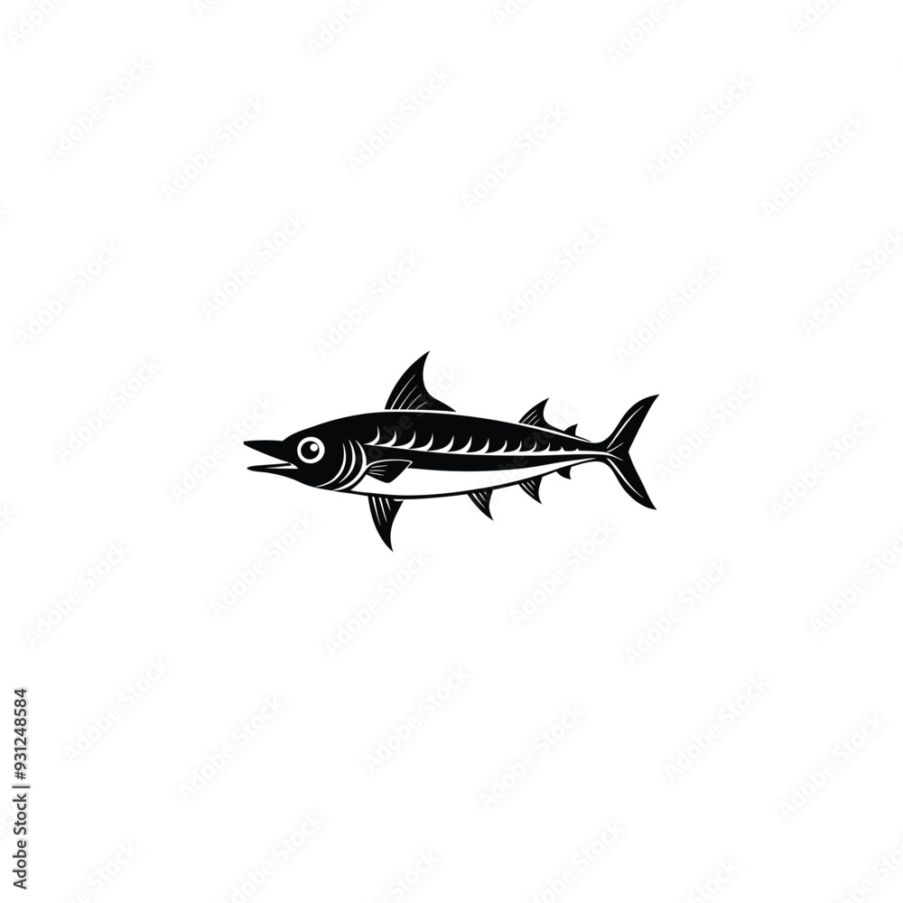 Pelagic fish, Short indian mackerel isolated realistic sketch. Stock ...