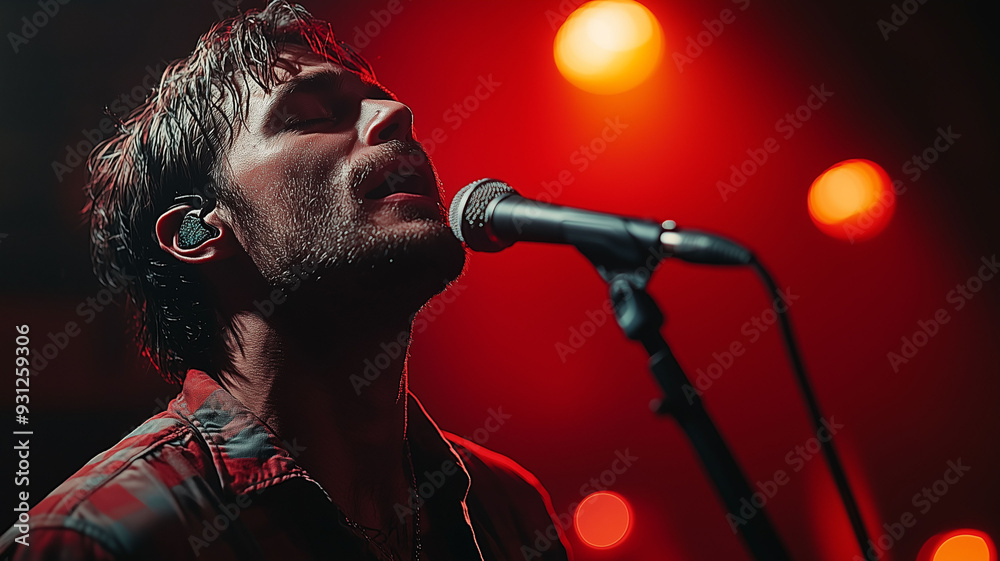 Singer passionately performing on stage with dramatic lighting with ...