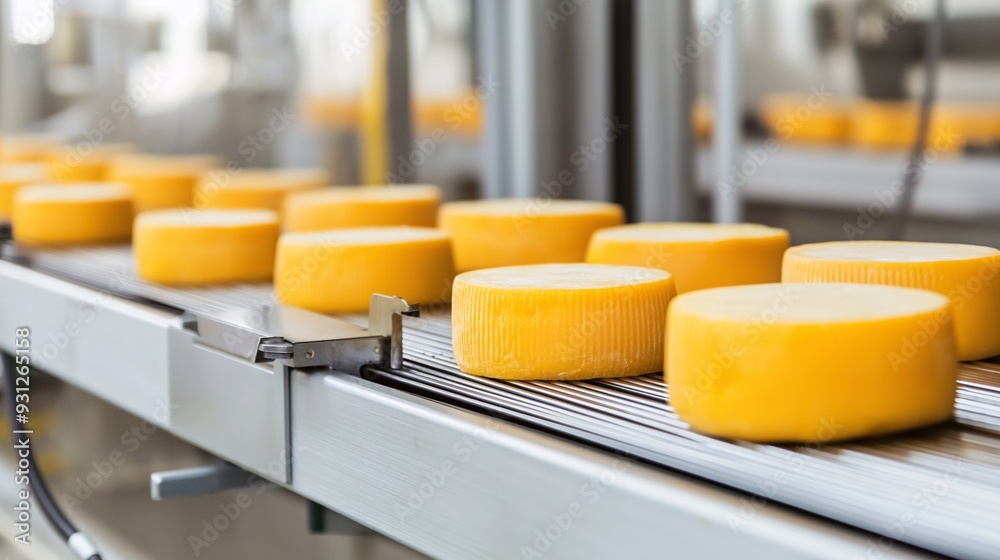 Cheese Production Line: Close-up view of a cheese production line ...