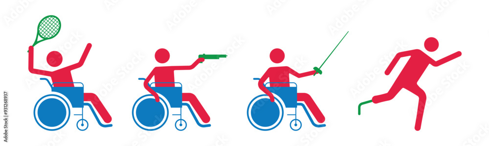 paralympic games color icons. indoor sport and games for handicapped ...