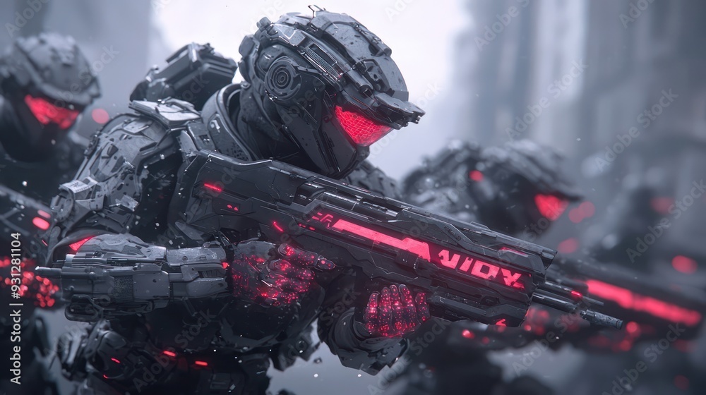 Futuristic Warfare: Soldiers in Advanced Armor with Robotic Companions ...