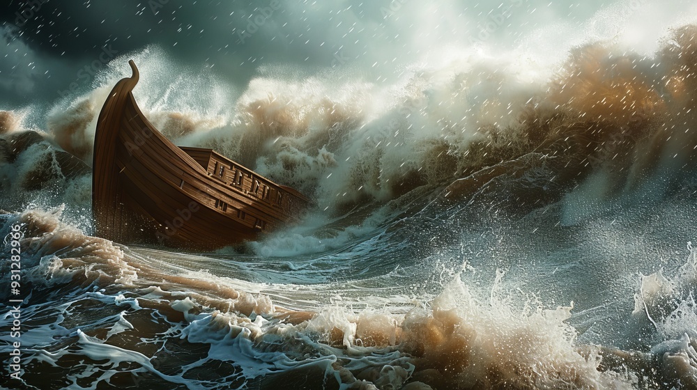 Foto de Noah s ark on huge waves in realistic portrayal of the great ...
