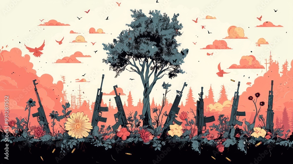 Harmony Rising from Chaos - War-torn Landscape Transforming into ...