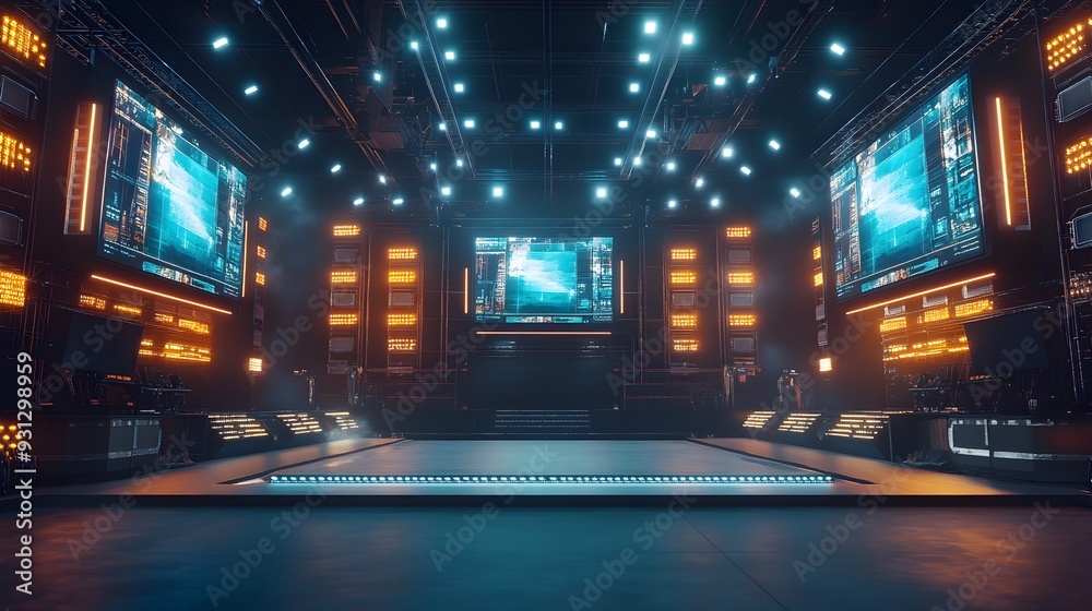 Vibrant E Sports Tournament Stage with Massive Screens and Dazzling ...