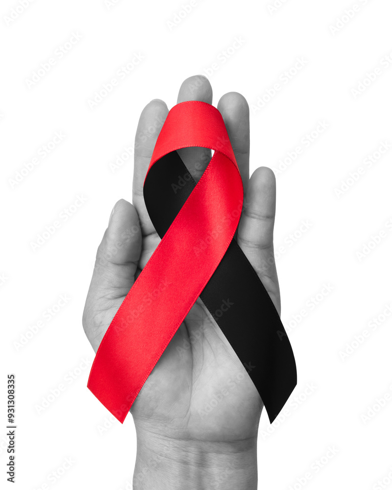 Red black ribbon awareness for World sepsis day in September month. Bow ...