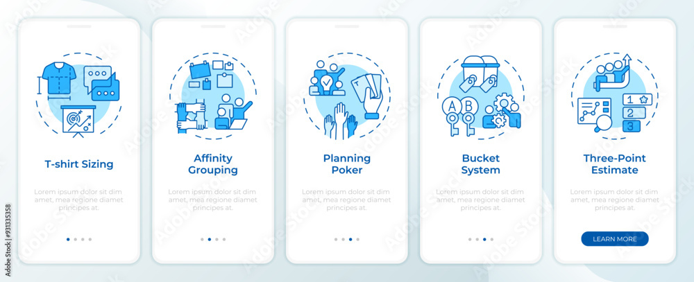 Agile development estimation blue onboarding mobile app screen ...