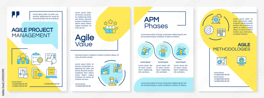 Agile methodology blue and yellow brochure template. APM phases ...