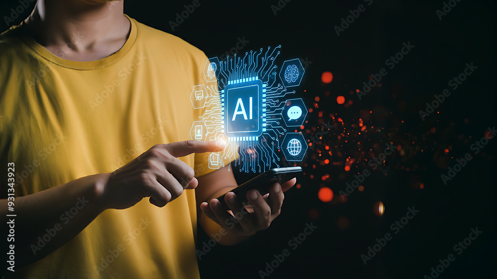Businessman Uses Ai Software Technology For Business Tasks And Daily