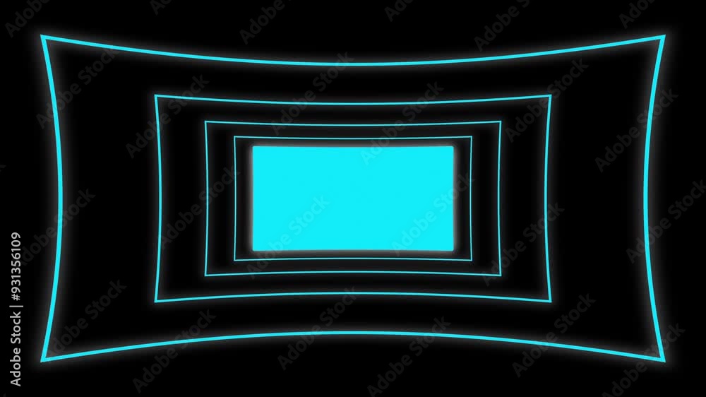 Cyan rectangles frames border zooming flying forward through ...