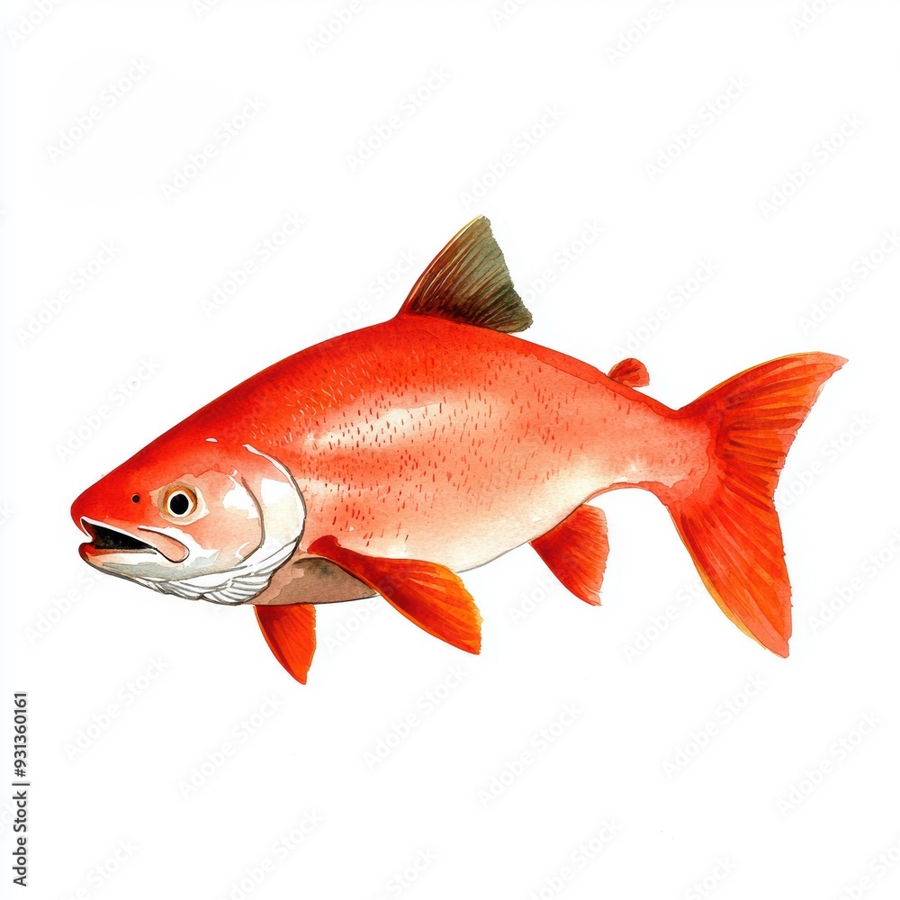 Watercolor illustration of a red salmon fish Detailed watercolor ...