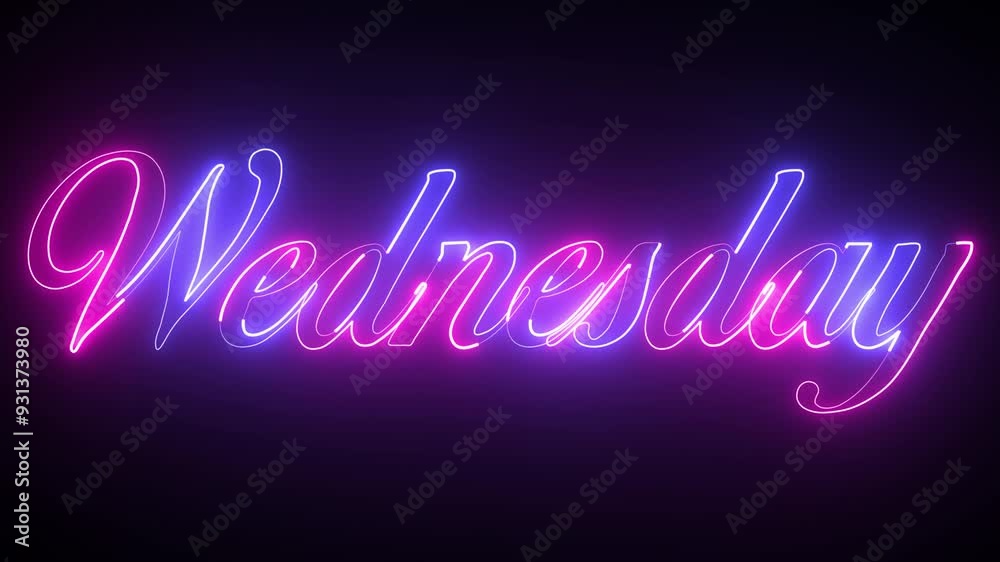 Abstract glowing text day Wednesday light neon effect background ...