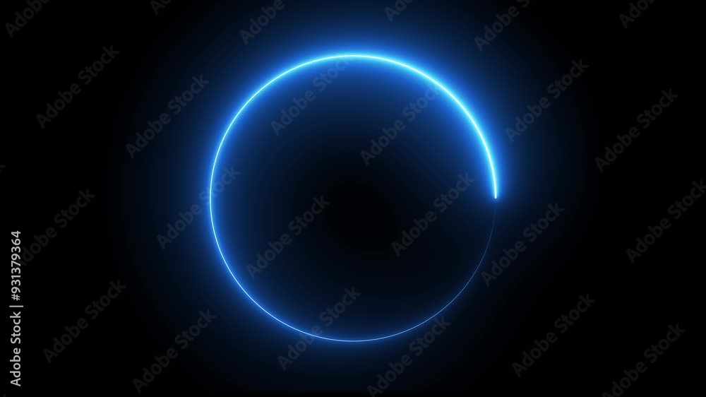 Abstract glowing blue neon flickering circle background animation. Neon ...