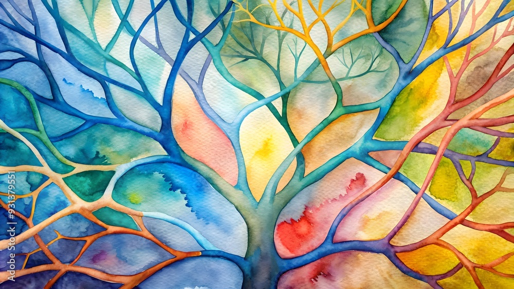 Watercolor painting of branching pathways and intersecting lines ...