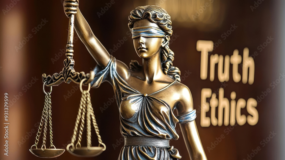 A bronze statue of Lady Justice holding scales, symbolizing fairness ...