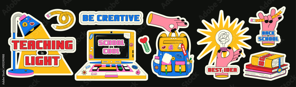 Trendy set of Back to School stickers. A vector illustration of school ...