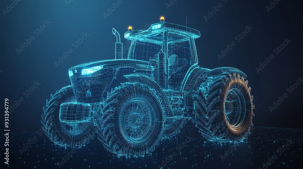 The wireframe illustration of a modern tractor illustrates agricultural ...
