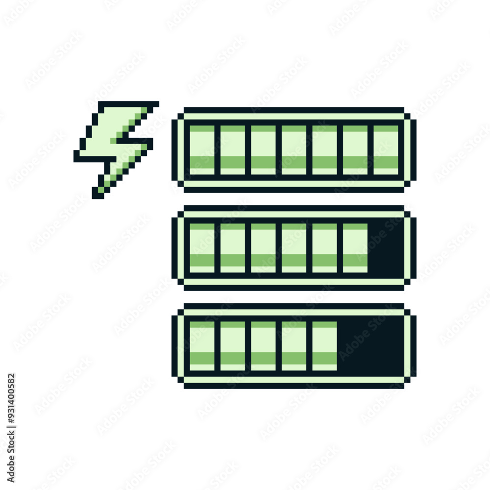 Life bar, energy. Pixel art style. Battery charge. Full health bar ...