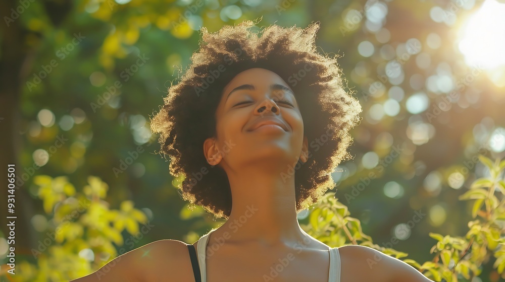 Free happy woman with open arms enjoying nature Joyful black girl ...