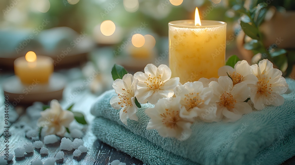 Luxurious spa ambiance with floral elegance and spa elements like salt ...