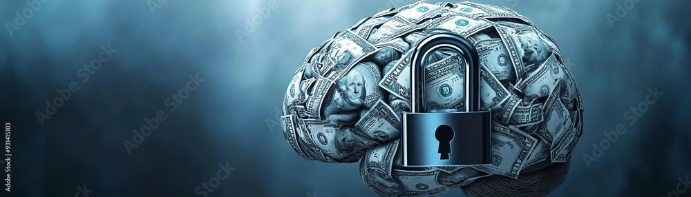 Brain with a padlock made of currency symbols, illustrating how ...