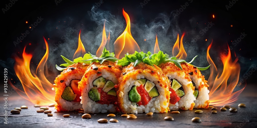 "Vibrant, blazing Sushi Volcano Roll with fiery spicy tuna, crispy ...