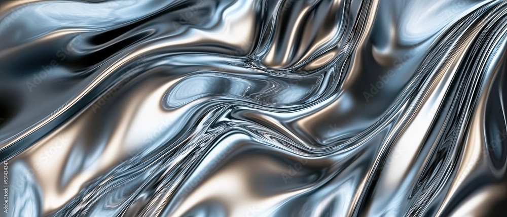 Metallic liquid chrome backdrop with glossy textures and flowing liquid ...