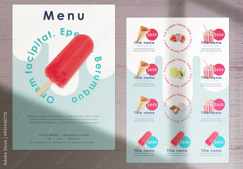 A4 Double-Sided Ice Cream Shop Menu Layout Stock Template | Adobe Stock