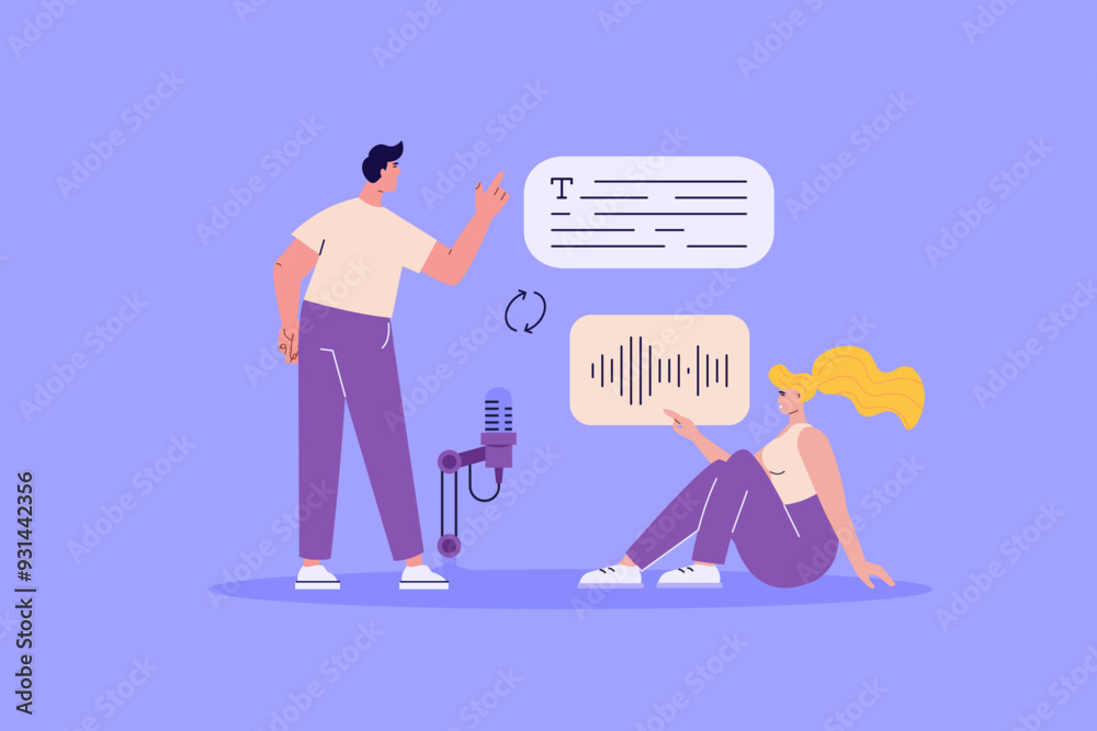 Concept of voice recognition, speech scanning, voice to text, speech ...