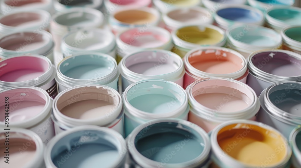 Small sample cans of paint during home renovation. The process of ...