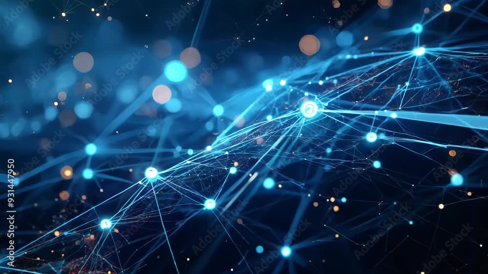 Glowing network nodes pulse in cosmic void. Intricate pathways reveal ...