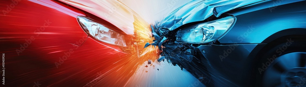 A dramatic depiction of a car crash showcasing the impact between two ...
