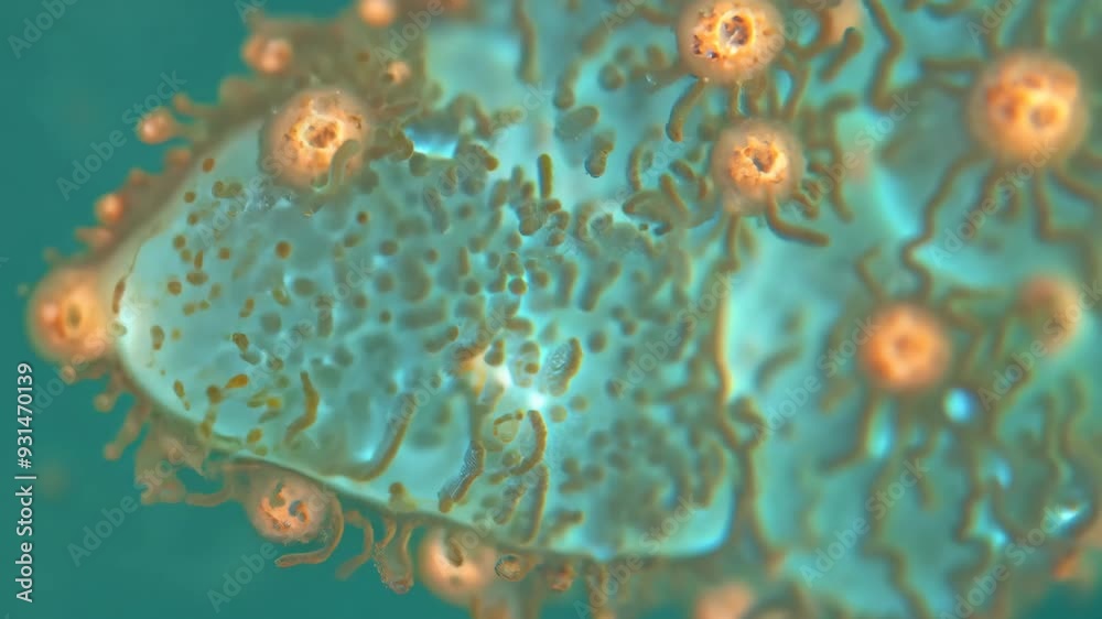 Small microorganism under microscope ultra close up. One alone microbe ...