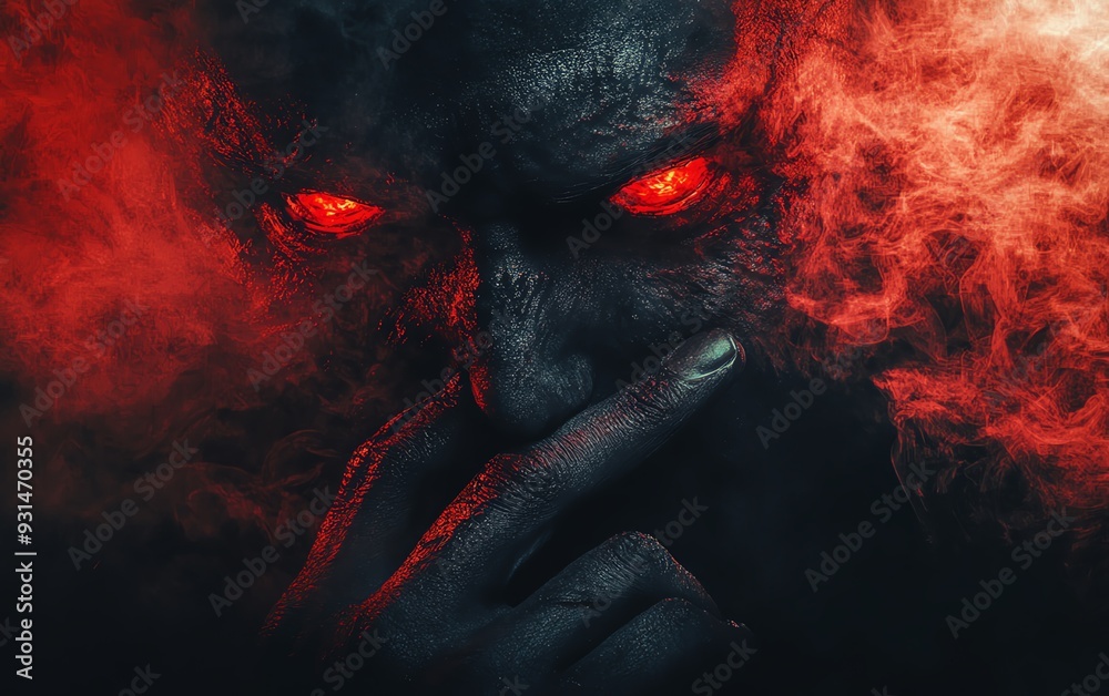 Sin embodied into darkness, an ominous and shadowy figure, engulfed in ...