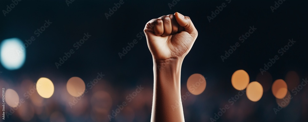 African American hand raised up and clenched into a fist. Symbol of ...