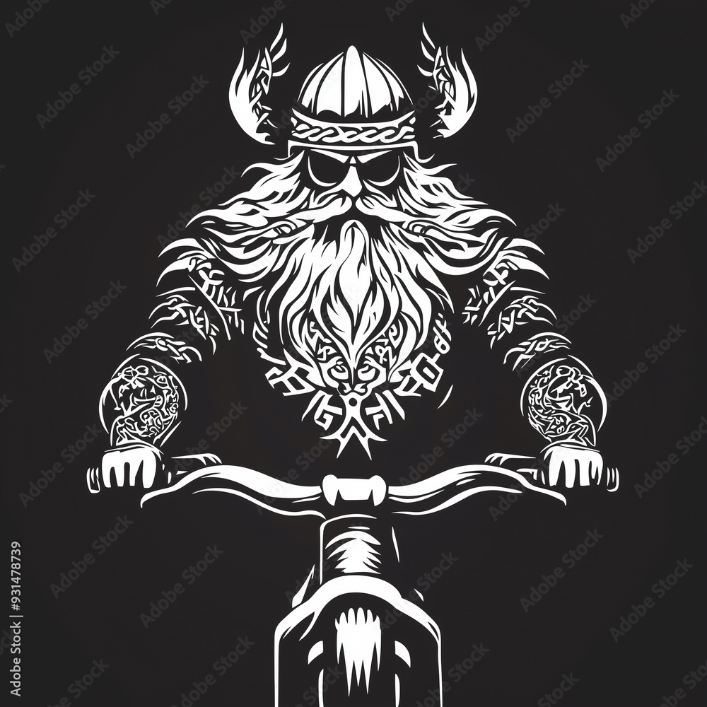 Monochrome Viking Biker Race Logo - Vector Line Art for VFX Video Post ...
