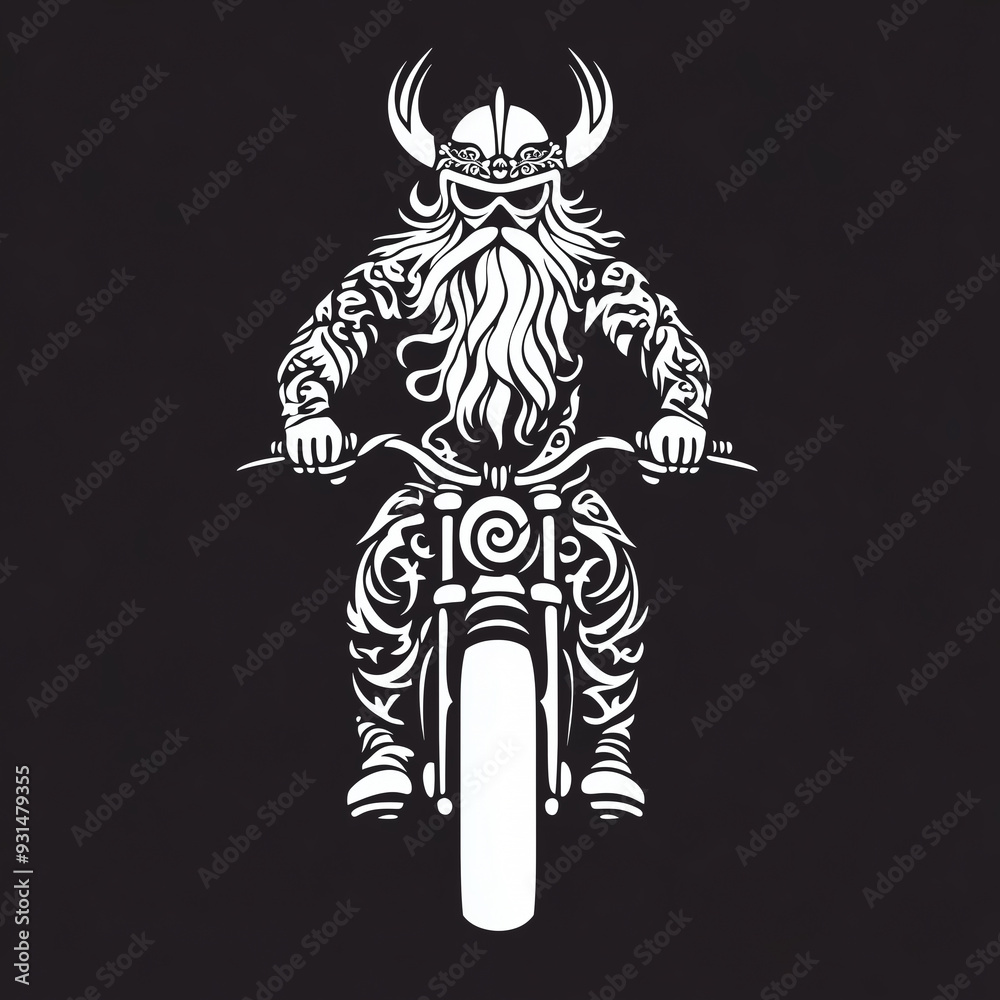 Epic Viking Biker in Monochrome - Flat Line Art Vector Logo for Bike ...