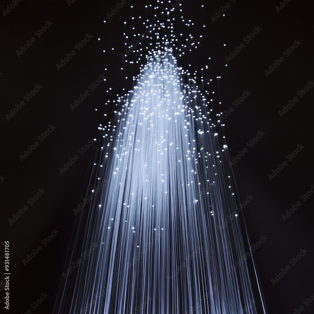 Bright white fibers illuminated individually, forming a luminous ...