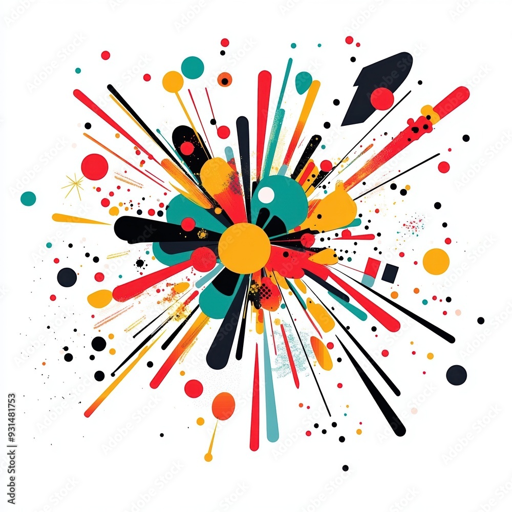 Vibrant pop art logo featuring a dynamic explosion of colorful shapes ...