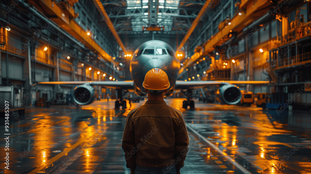 Engineer Overseeing Aircraft in Manufacturing Facility. Engineer ...