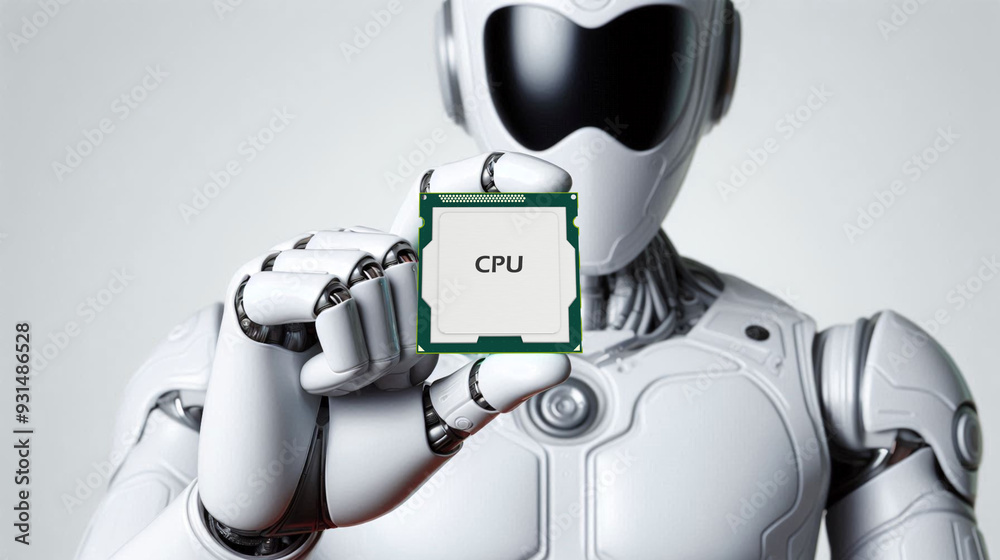Futuristic robot hand holding advanced AI chip, high-tech innovation ...