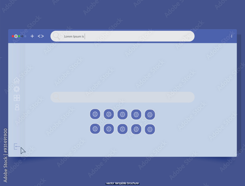 Blue Blank web browser window with tab. Search bar with magnifying ...