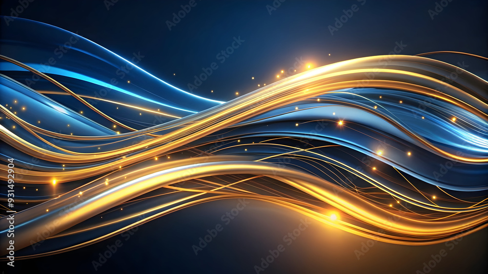 Dynamic blue and gold waves texture with shimmering highlights, perfect for modern designs ...