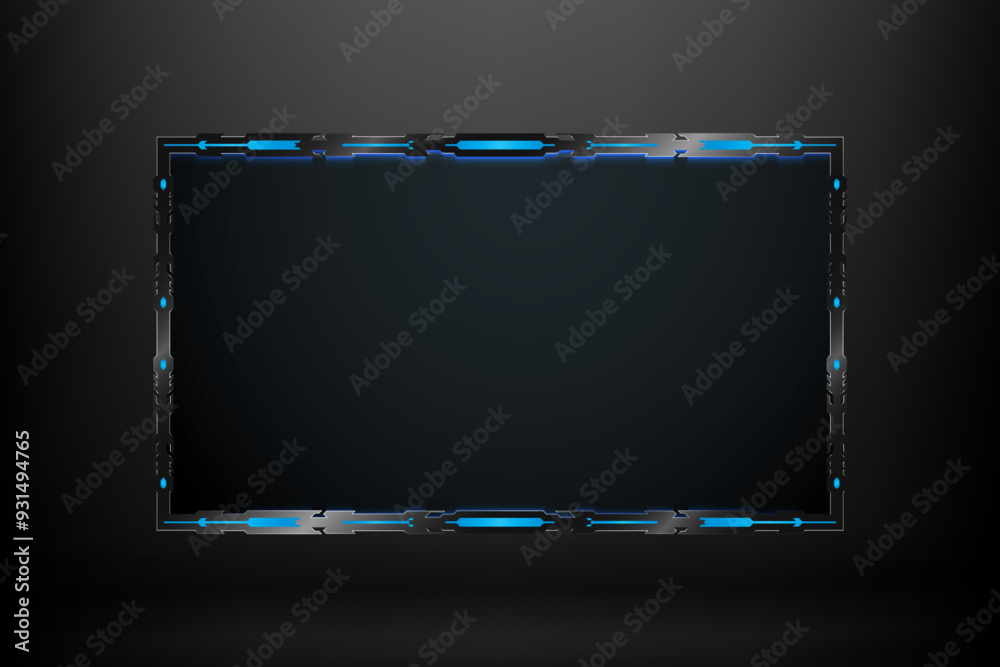 Futuristic glowing neon blue border stream overlay webcam video screen ...