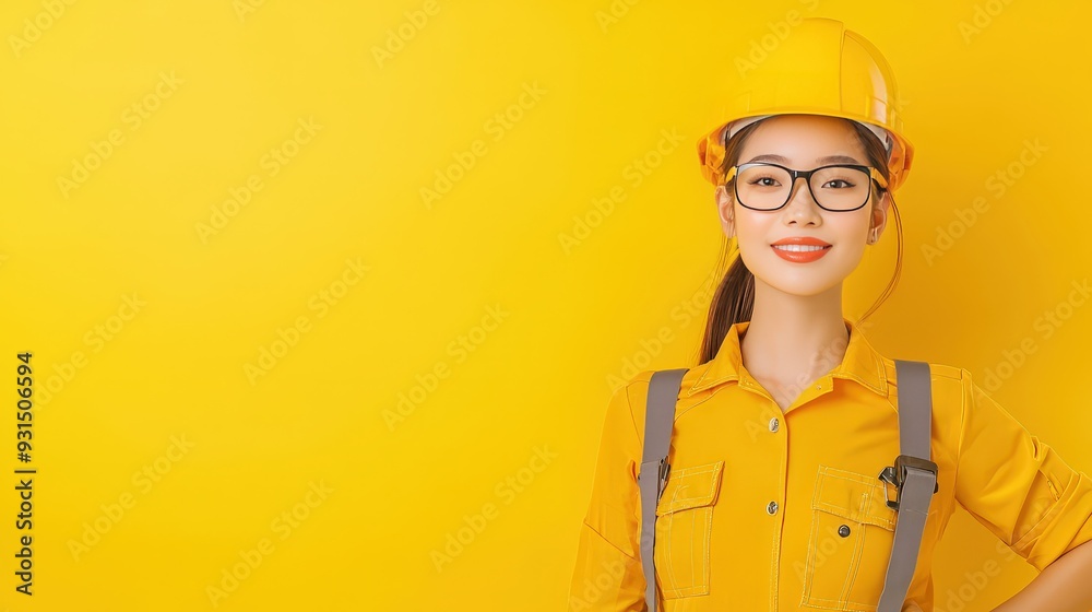Full body oian woman model in an engineer uniform at right for a ...