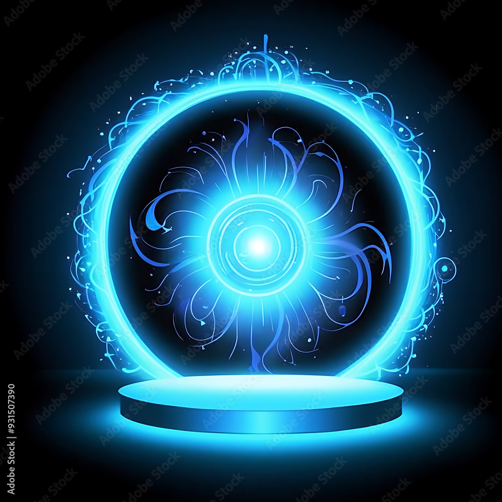 Portal light effect on a dark background. Bright light round teleport ...