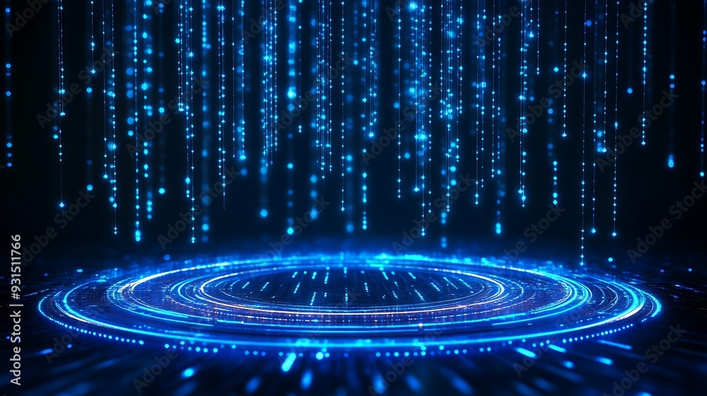 Futuristic digital blue light circles and vertical lines, abstract ...