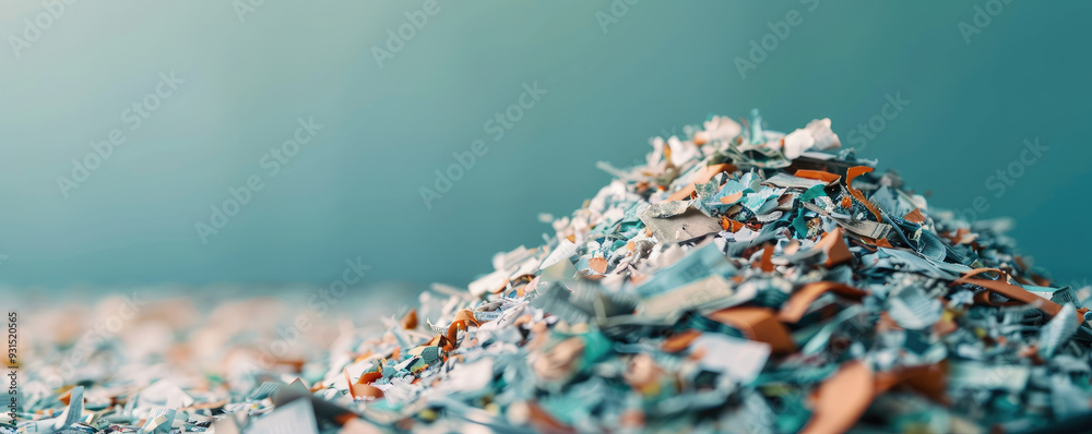 Shredded paper waste, a colorful heap of discarded paper fragments ...